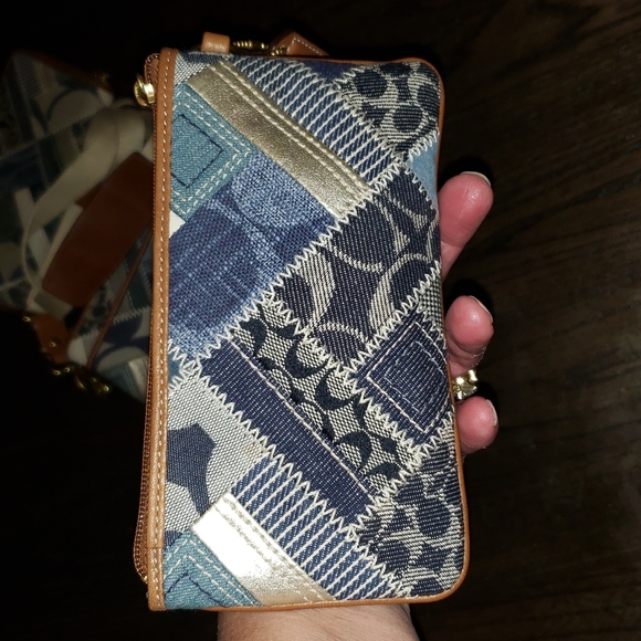 Coach | Bags | New Coach Denim Patchwork Metallic Silver Mahogany ...